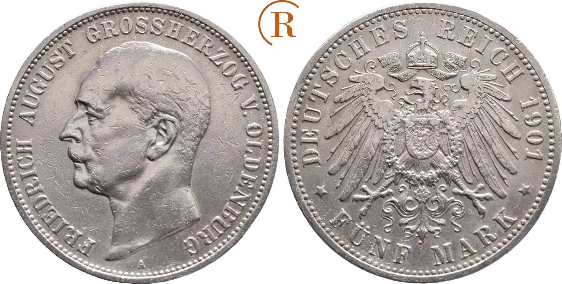 Kaiserreich: Oldenburg: 5 Mark 1901 A Friedrich August, 1900-1918: ss ...