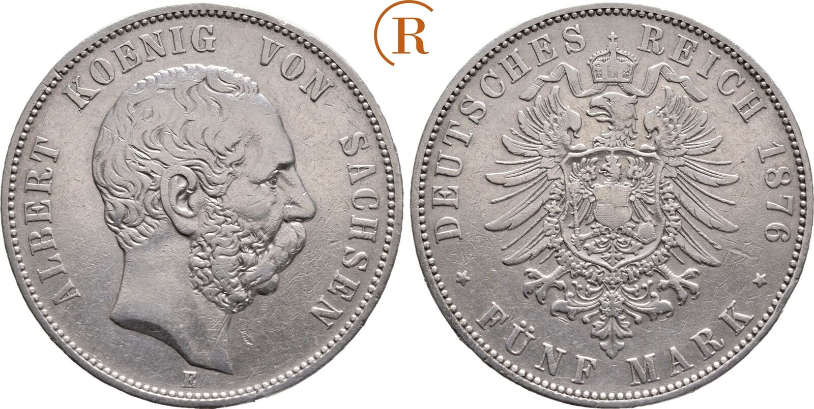 Kaiserreich: Sachsen: 5 Mark 1876 E Albert, 1873-1902: ss kleiner ...