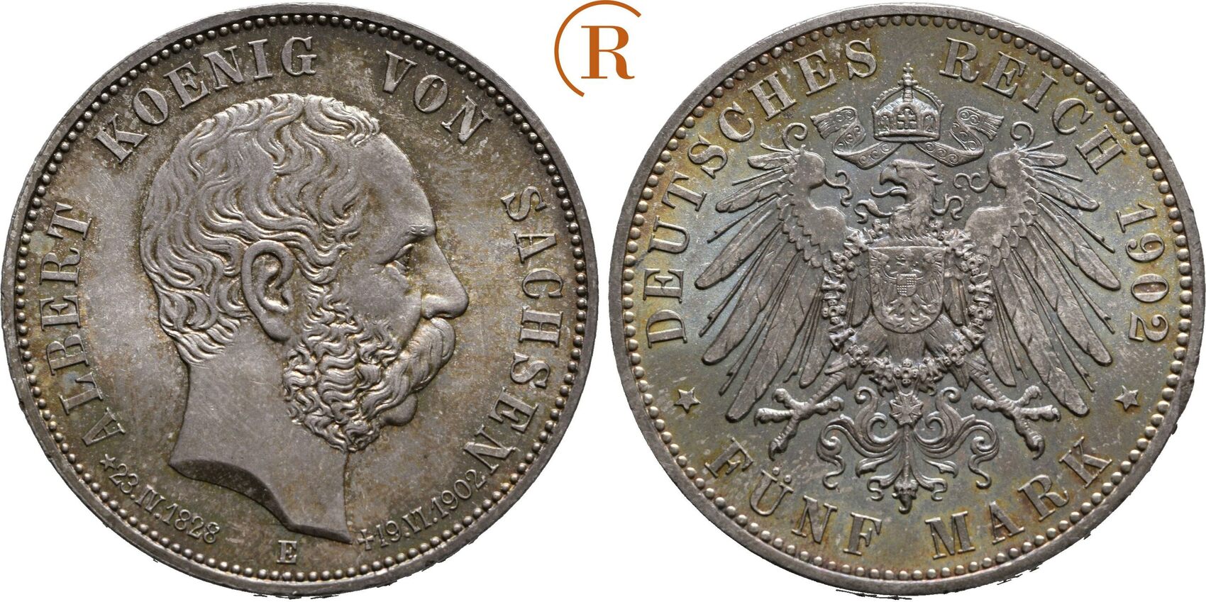 Kaiserreich: Sachsen: 5 Mark auf seinen Tod 1902 E Albert, 1873-1902 ...