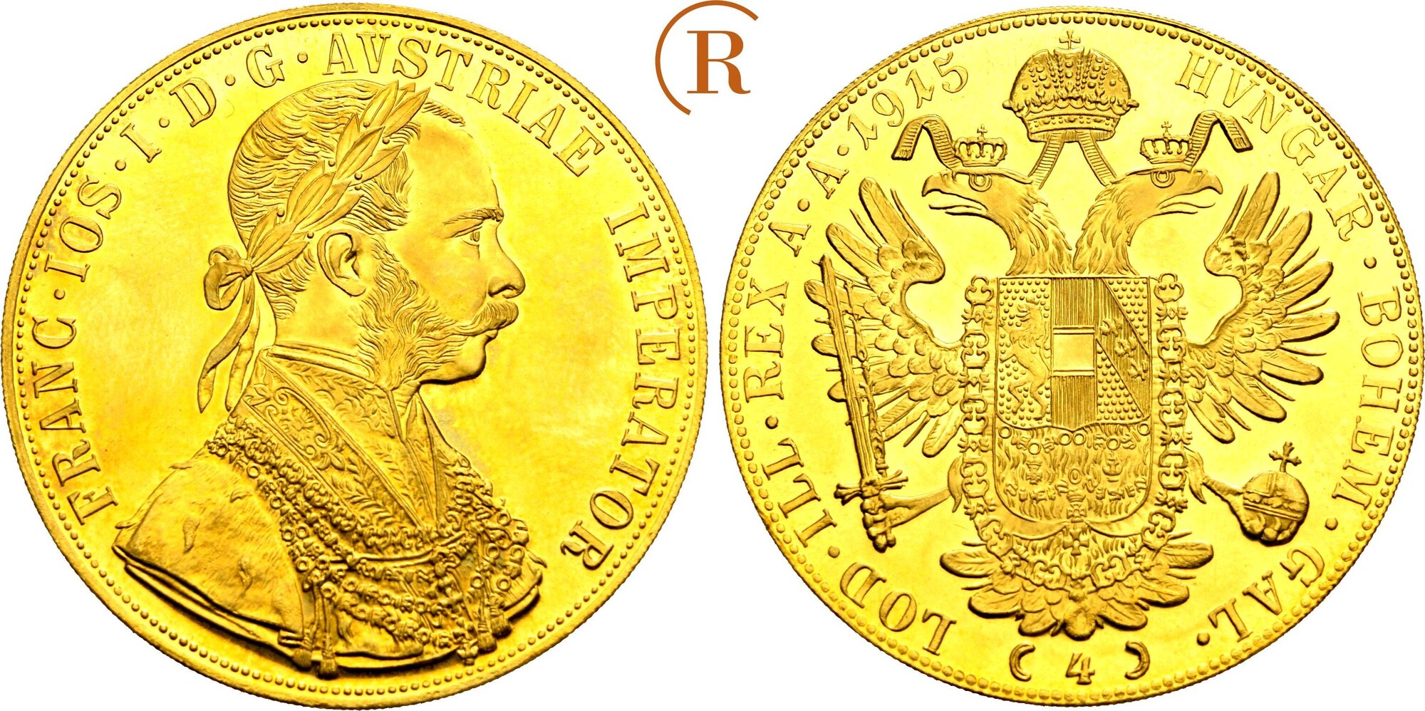 Österreich: 4 Dukaten GOLD 1915 Franz Joseph I, 1848-1916: Stempelglanz ...