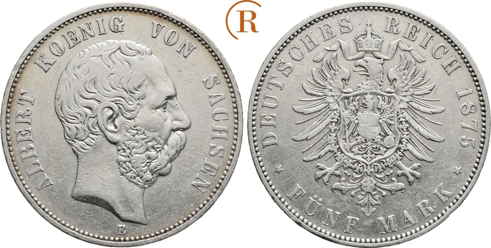 Kaiserreich: Sachsen: 5 Mark 1875 E Albert, 1873-1902: ss kleiner ...