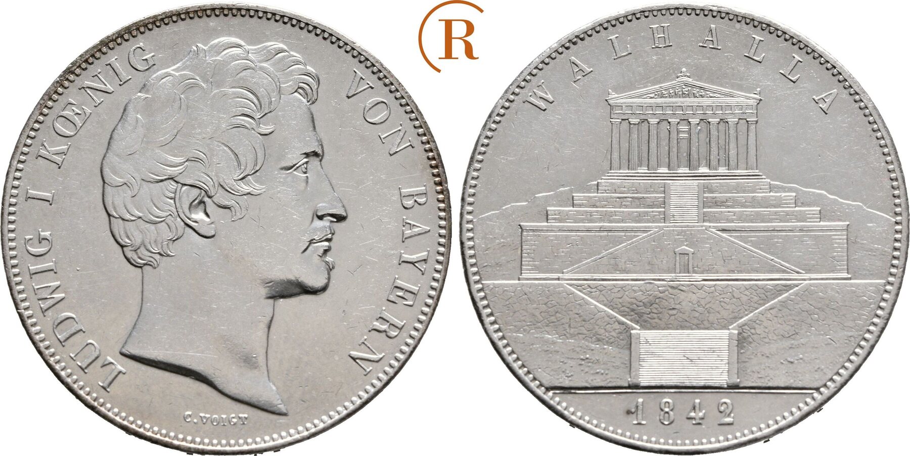 Bayern: Geschichtsdoppeltaler Walhalla 1842 Ludwig I, 1825-1848: ss-vz | MA-Shops
