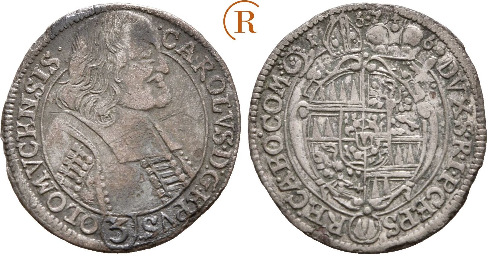 Olmütz Bistum: 3 Kreuzer Kremsier 1676 Karl II. von Lichtenstein, 1664-1695: ss+ von größter ...