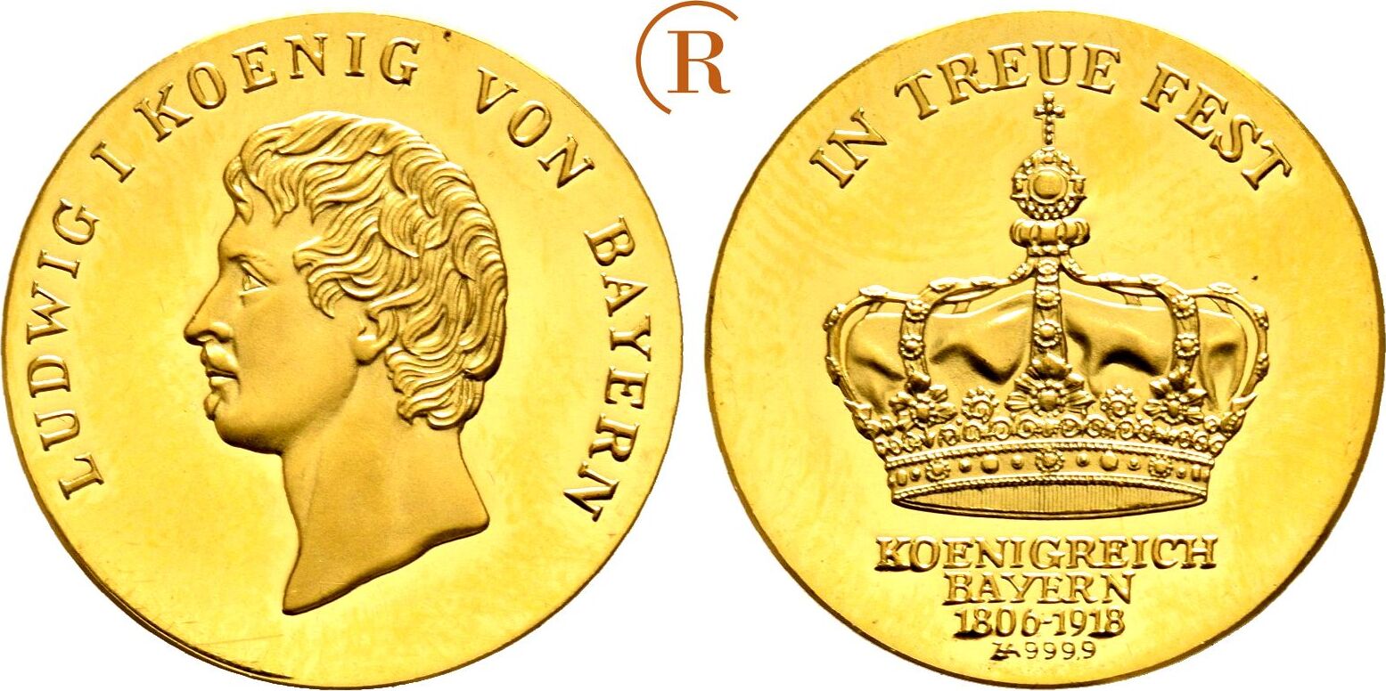 Bayern: Goldmedaille ( Feingold aus 999 Gold ) o.J. Ludwig I, 1825-1848 ...