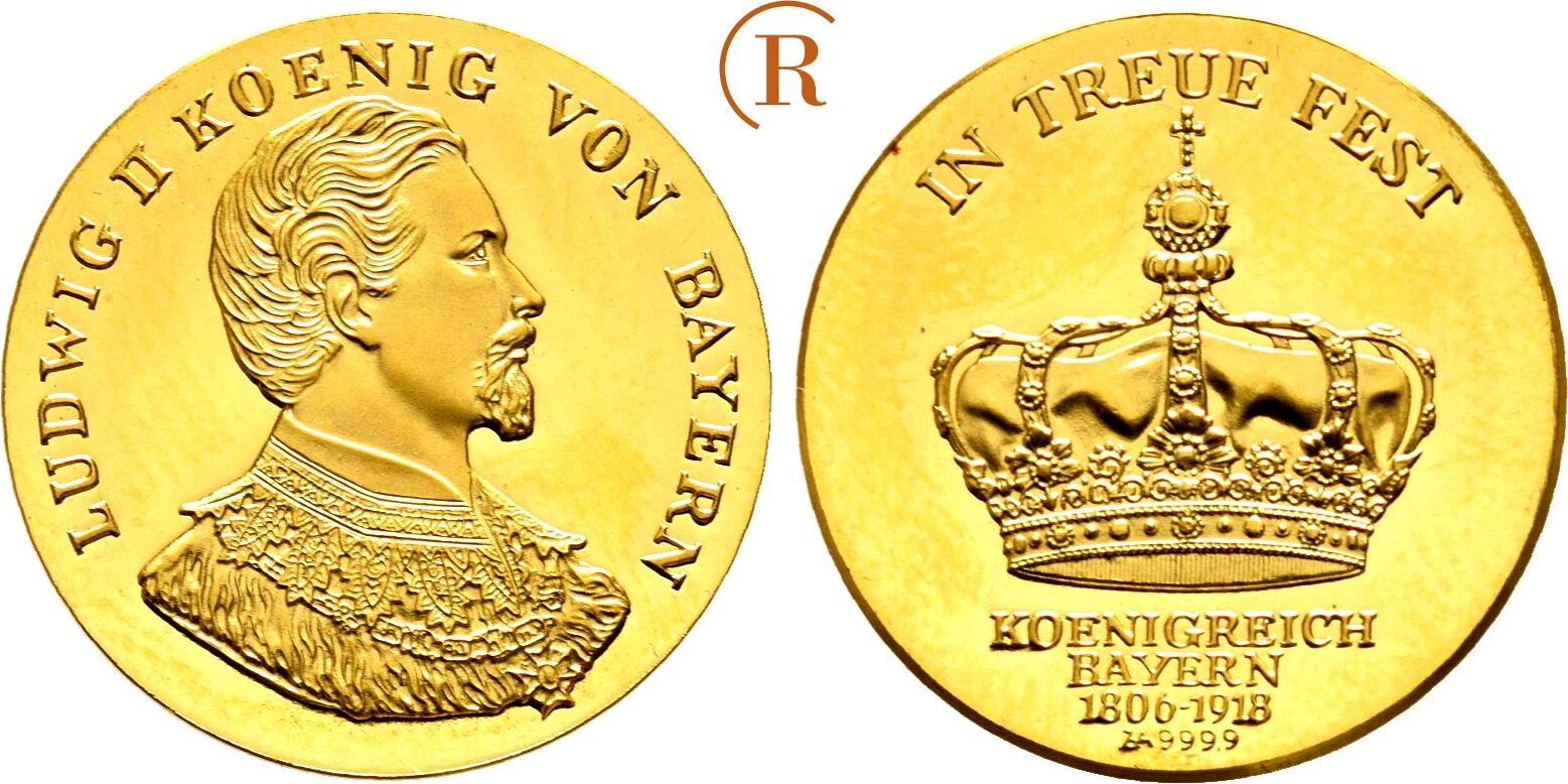 Bayern: Goldmedaille ( Feingold aus 999 Gold ) o.J. Ludwig II, 1864 ...