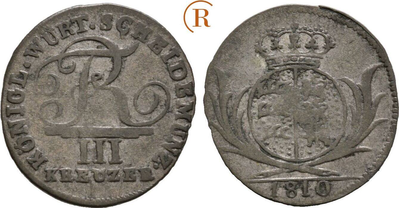 Württemberg: 3 Kreuzer 1810 Friedrich I, 1806-1816: ss | MA-Shops
