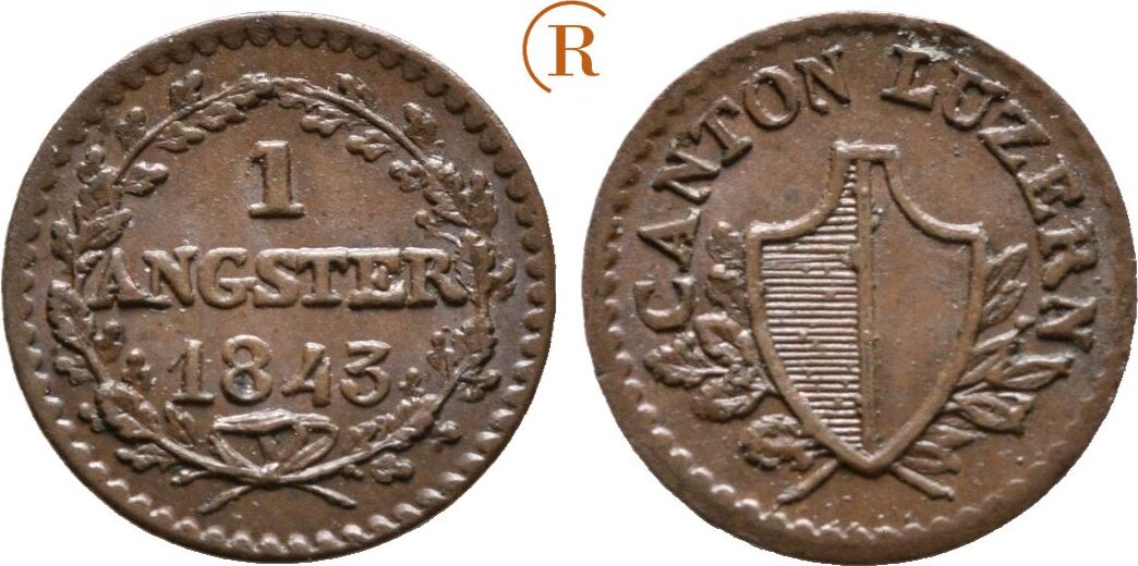 Schweiz: Luzern: 1 Angster 1843 vz+ | MA-Shops