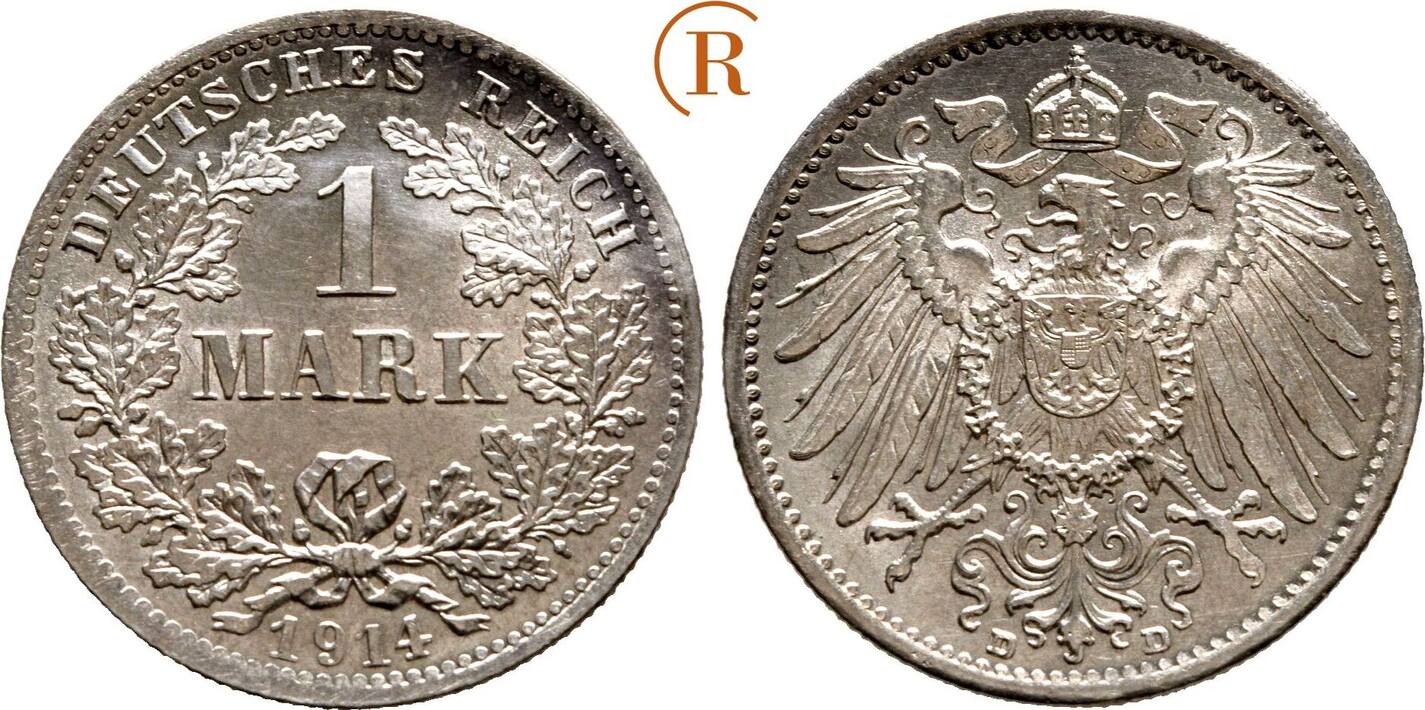 Kaiserreich Kleinmünzen 1 Mark 1914 D St | MA-Shops