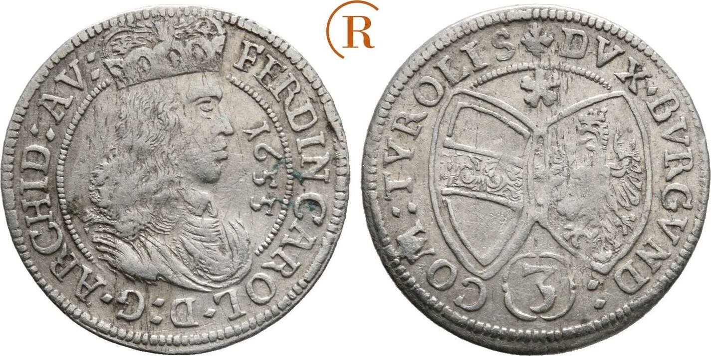 Habsburg: 3 Kreuzer Hall 1655 Erzherzog Ferdinand Karl, 1632-1662: ss | MA-Shops