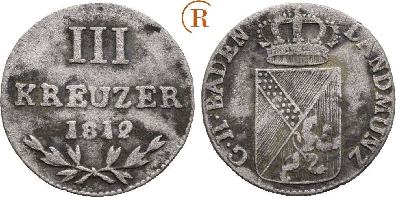 Baden Durlach: 3 Kreuzer 1812 Carl Ludwig Friedrich, 1811-1818: ss | MA ...