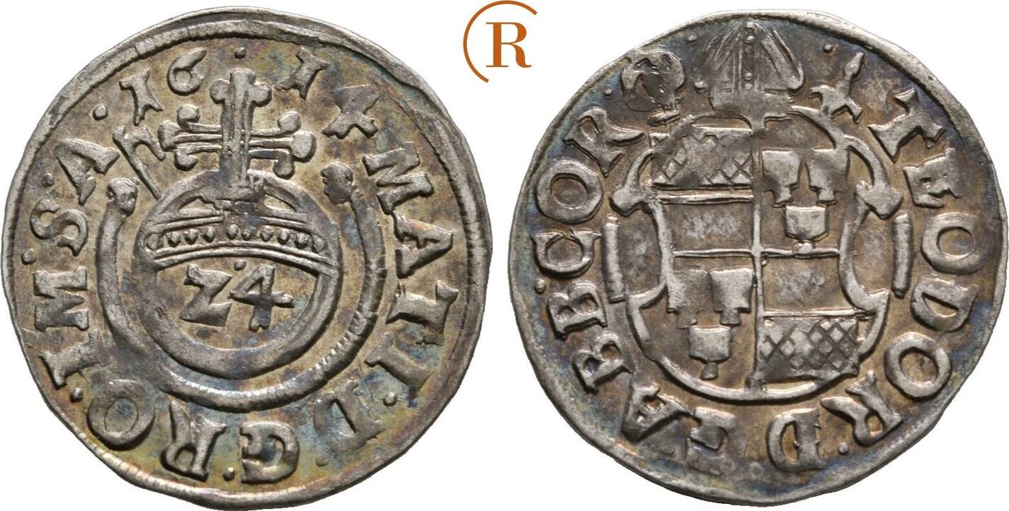 Corvey Abtei: 1/24 Taler mit Titel Matthias 1614 Dietrich IV. von ...