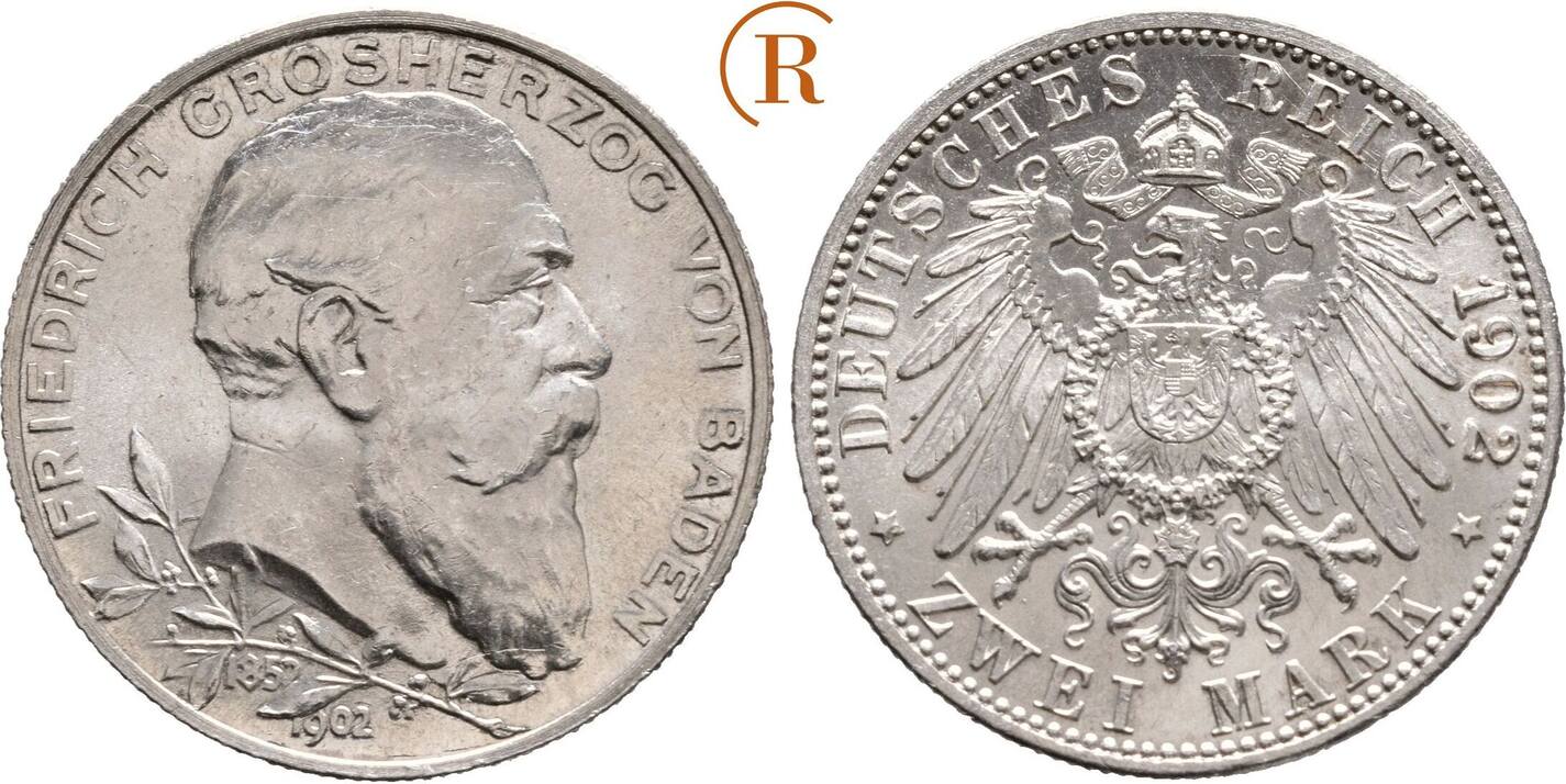 Kaiserreich: Baden: 2 Mark Regierungsjubiläum 1902 Friedrich I, 1856 ...