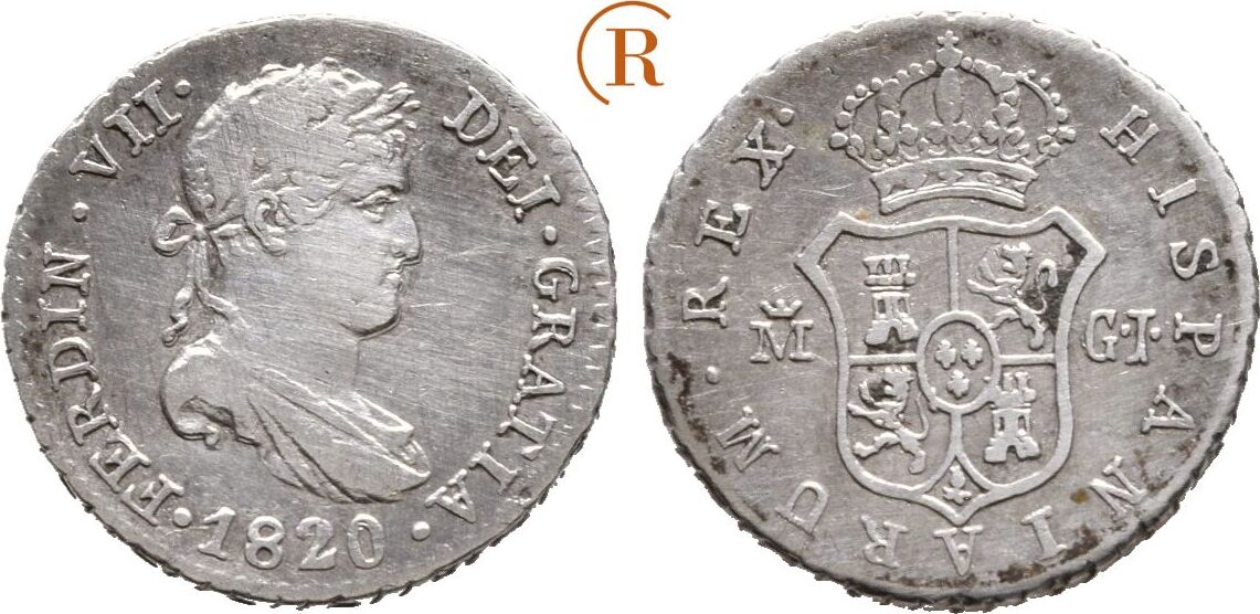 Spanien Königsreich: 1/2 Real Madrid 1820 GJ Fernando VII, 1808-1833 ...