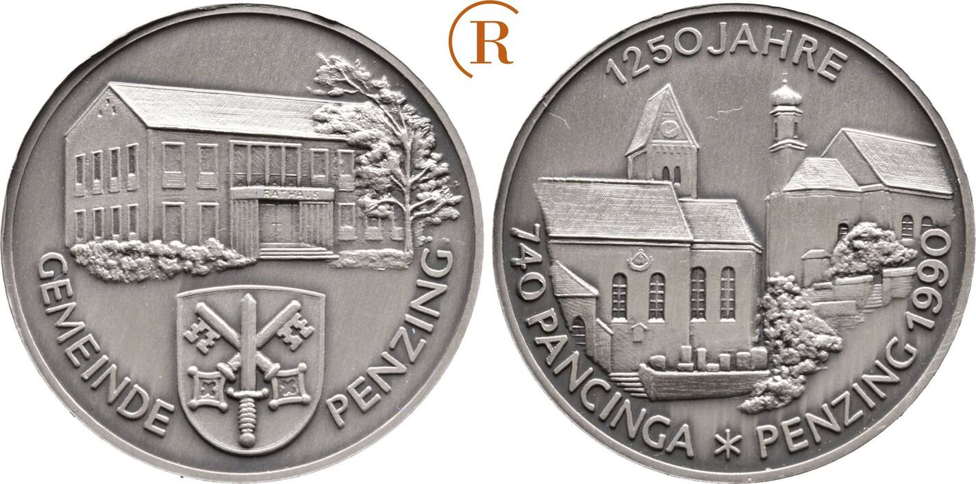 Penzing Stadt in Bayern: Feinsilbermedaille auf 1250 Jahre 1990 st ...