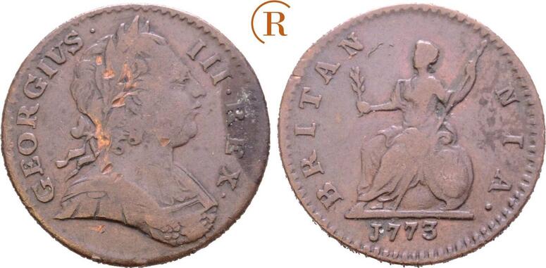 Grossbritannien: Farthing 1773 George III, 1760-1820: ss Kratzer | MA-Shops