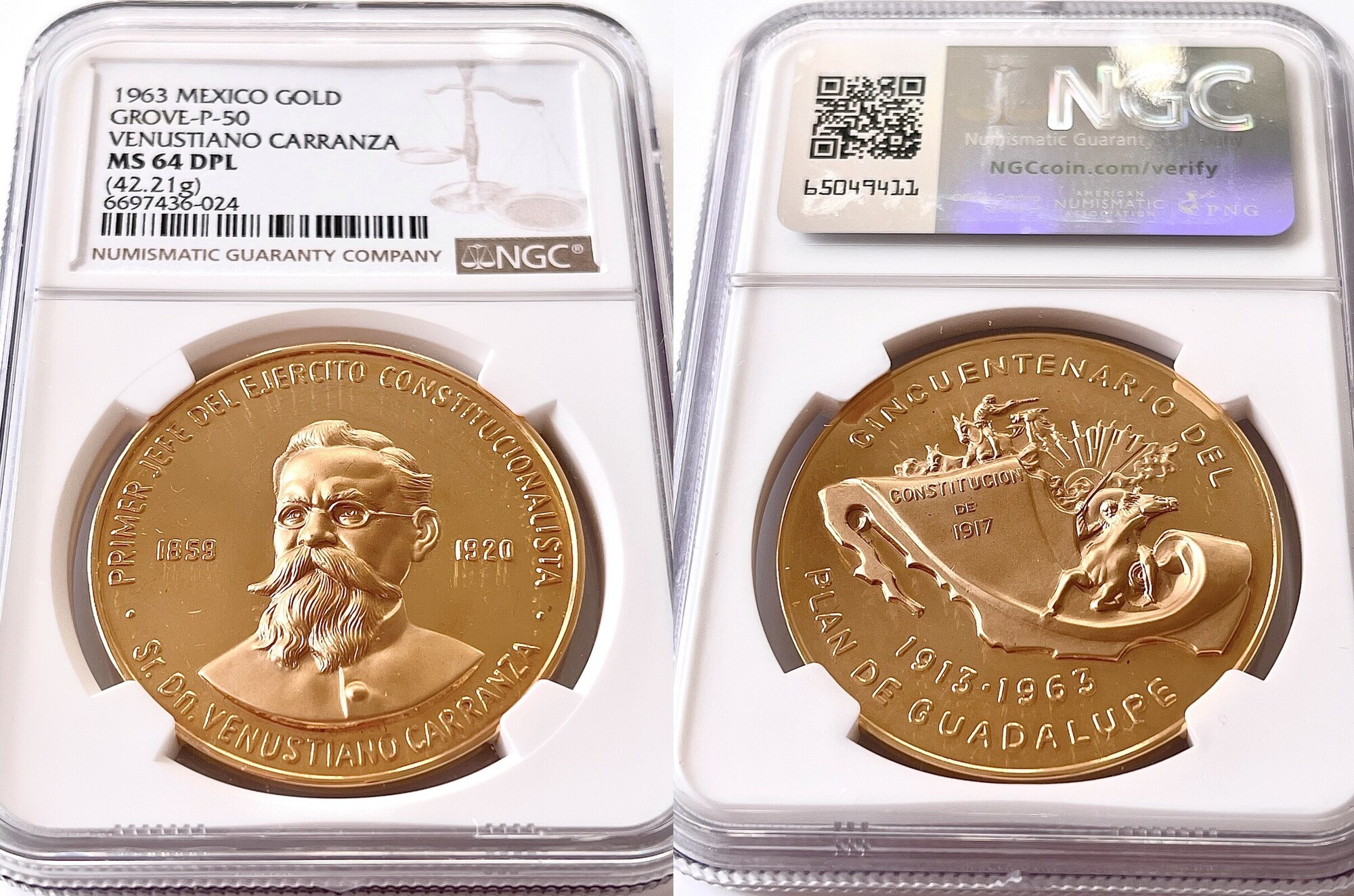 MEXICO GOLD Mexiko – 1963 – Venustiano Carranza – 50. Jahrestag des ...