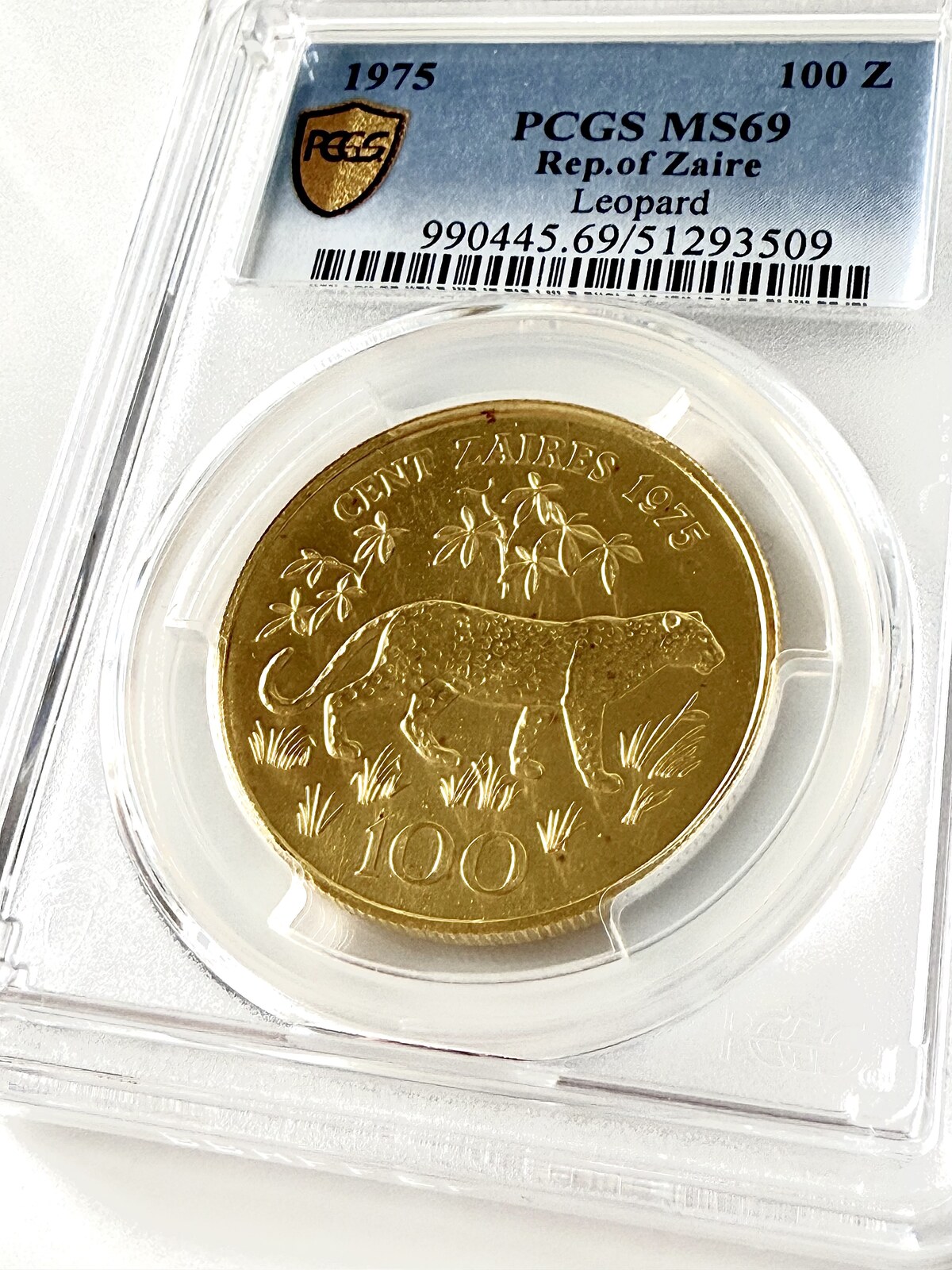 Rep.of Zaire Zaire – 1975 – 100 Zaires – Leopard – Gold MS69 | MA-Shops