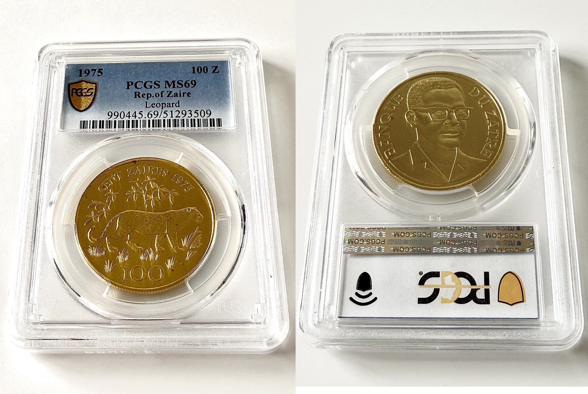 Rep.of Zaire Zaire – 1975 – 100 Zaires – Leopard – Gold MS69 | MA-Shops