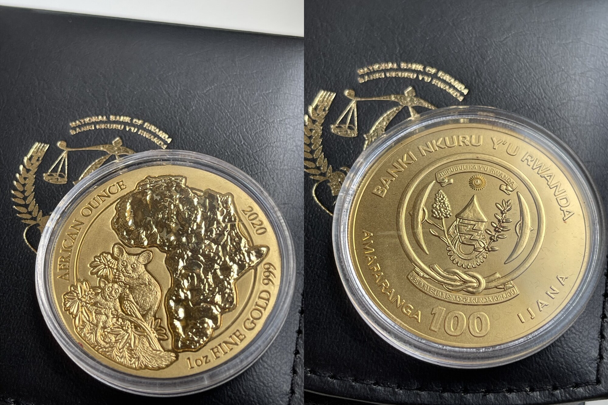 100 Ruanda-Frans (RWF) Ruanda African Ounce Bushbaby Galagos 1oz Gold ...