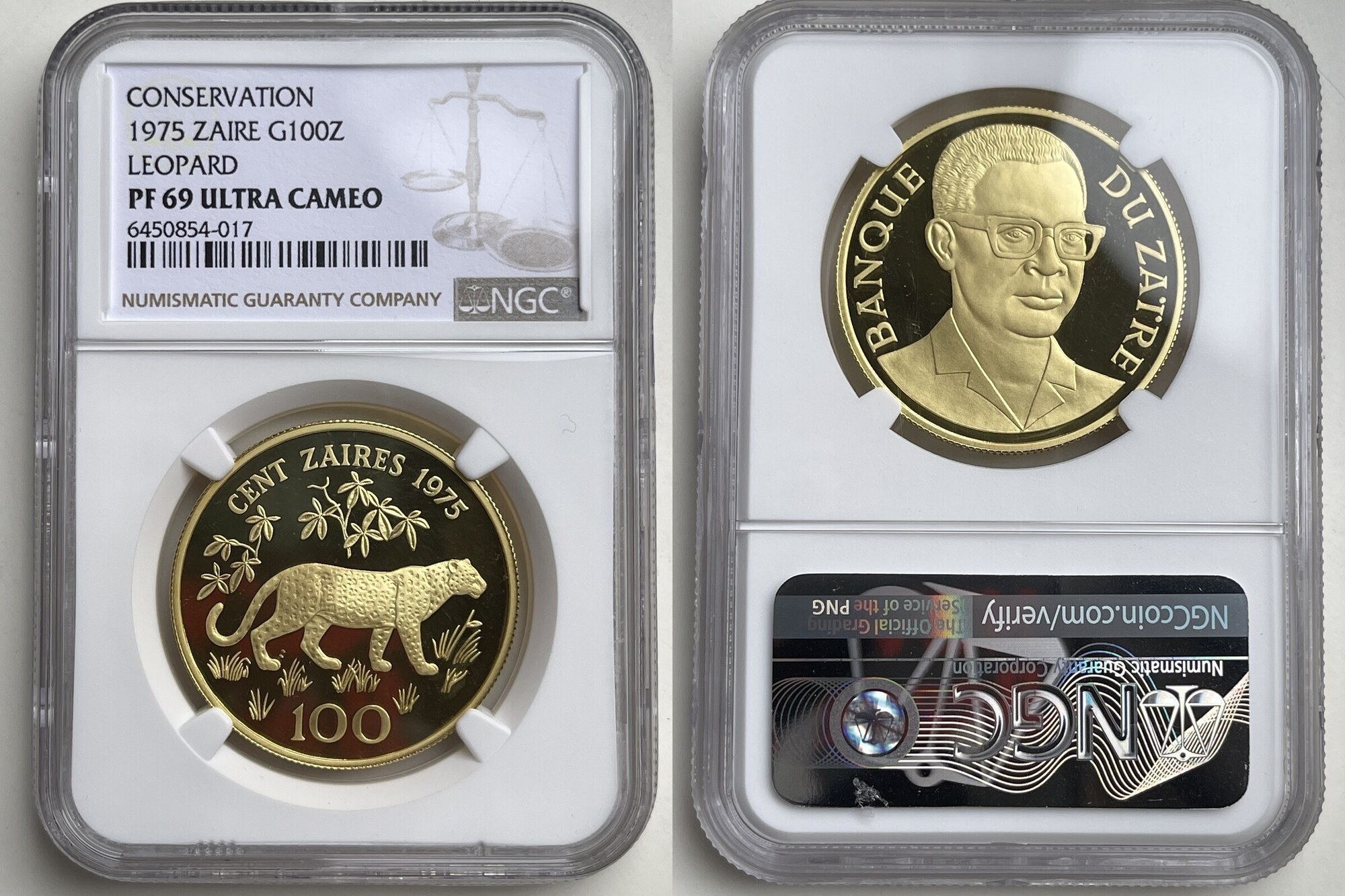 G100Z Zaire 1975 100 Zaires WWF Leopard Proof NGC PF 69 ULTRA CAMEO ...