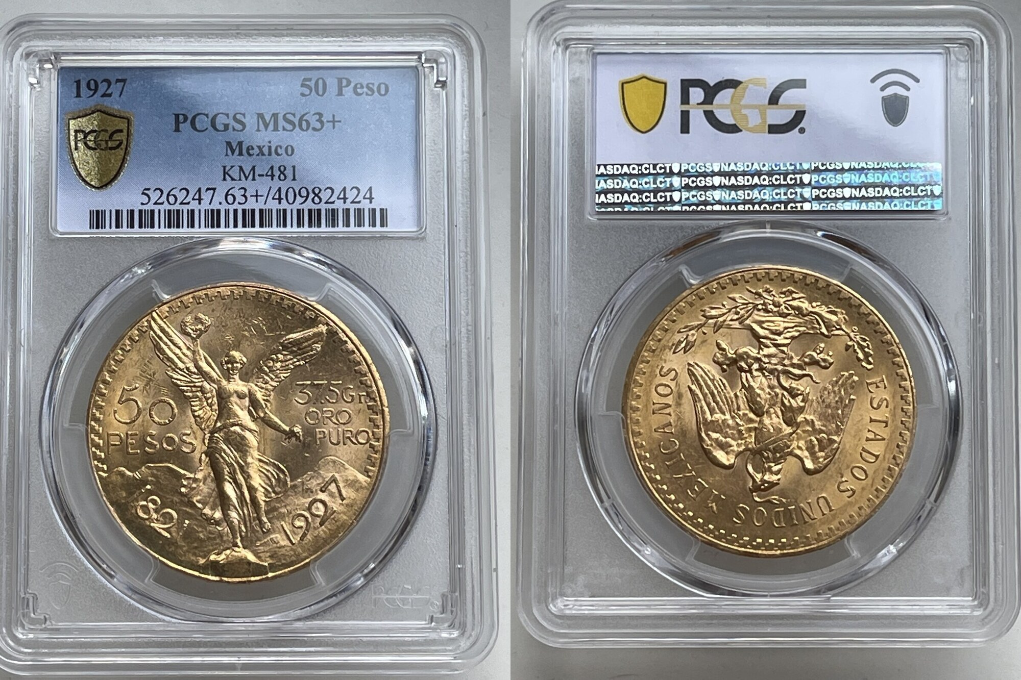Mexico Centenario 1927 Goldmünze 50 Pesos PCGS MS63+ | MA-Shops