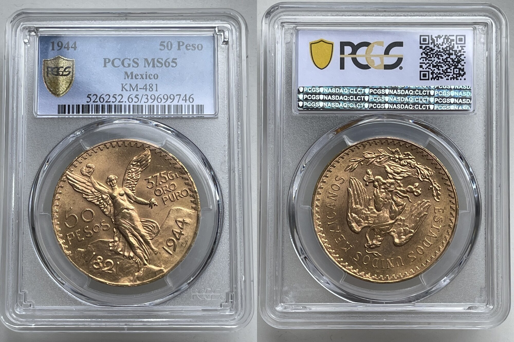 Mexico Centenario 1944 Goldmünze 50 Pesos PCGS MS65 | MA-Shops