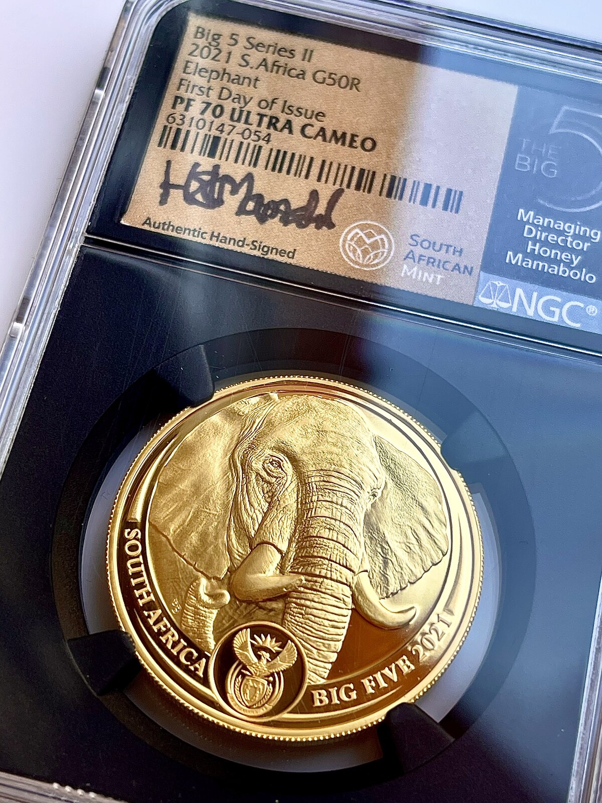 S.Africa G50R 2021 1oz Südafrika Big Five 2021 – Elefant – Series II – 1 oz Gold PP NGC PF 70 ...