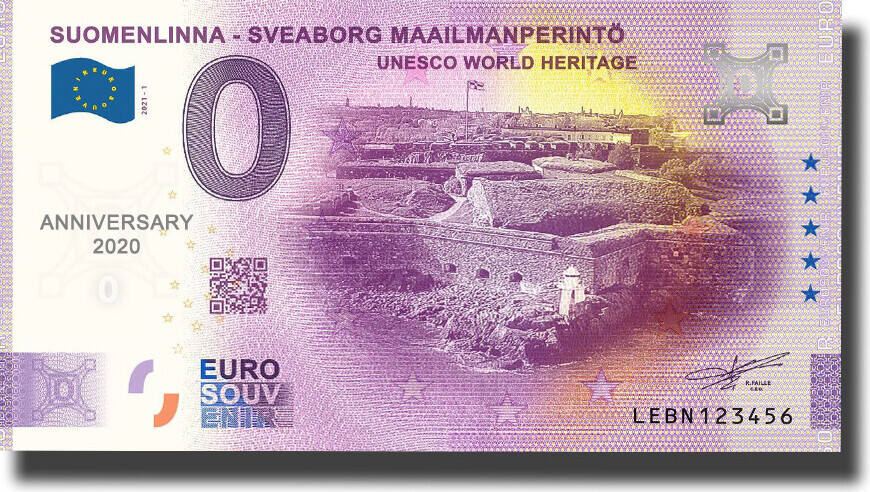 0 Euro Anniversary Souvenir Banknote Suomen Linna Sveaborg Unesco World ...