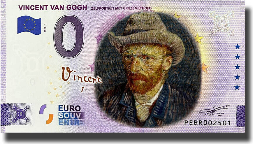 0 Euro Souvenir Banknote Vincent Van Gogh Colour Netherlands PEBR 2022 ...