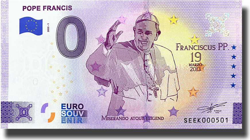 0 Euro Souvenir Banknote Pope Francis ERROR Italy SEEK 2022-1 ...