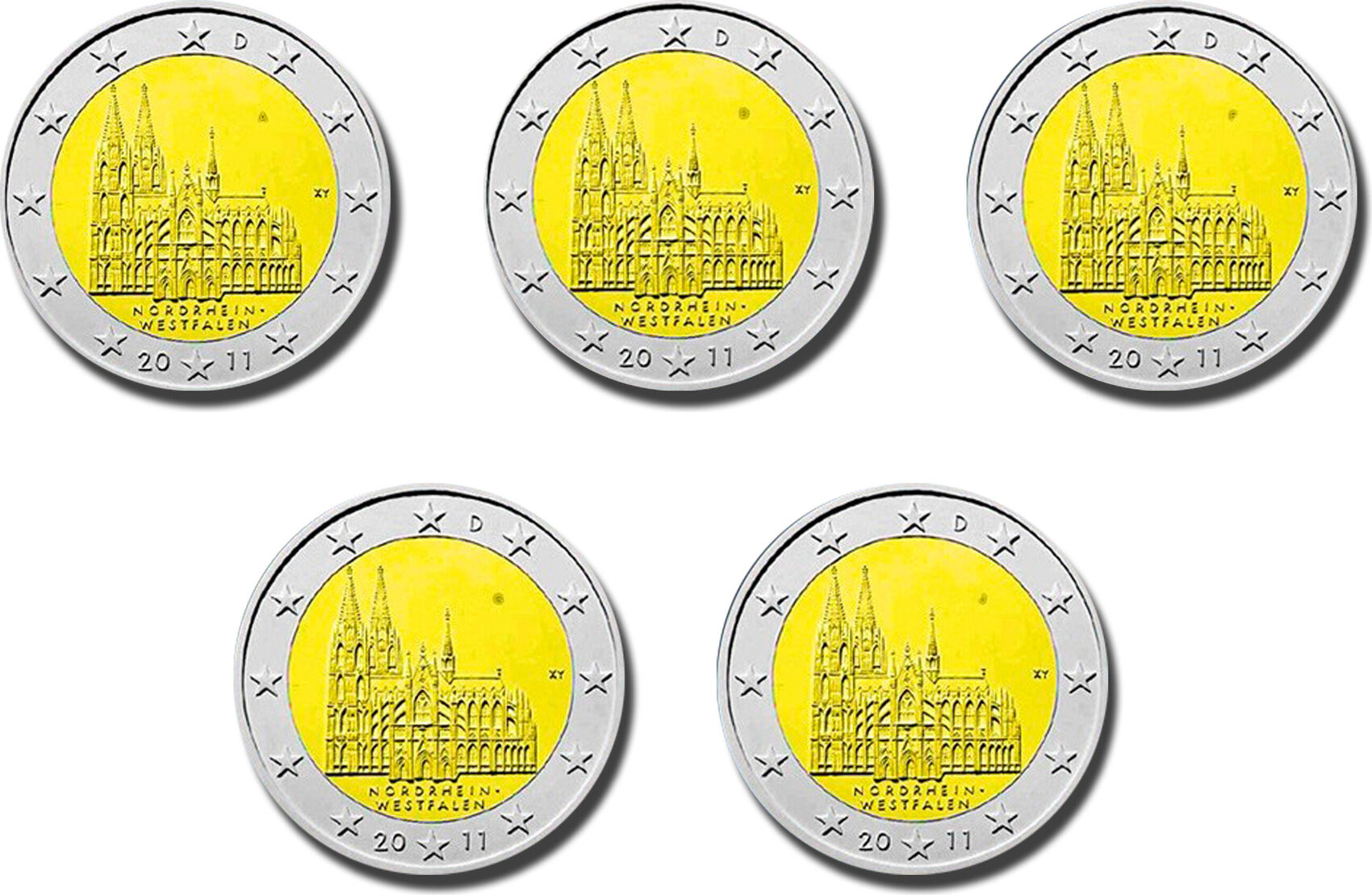 2 Euro 2011 Germany A D F G J Nordrhein-Westfalen Coin Set of 5 ...