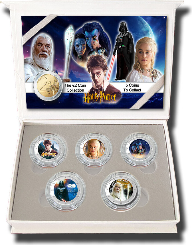 2 Euro Coloured Coin Set of 5 in Presentation Box - Cinema Movies Film ...