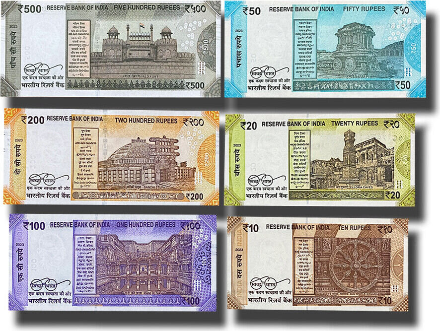 10 20 50 100 200 500 Rupees 2023 India 10,20,50,100,200,500 Rupees Set ...