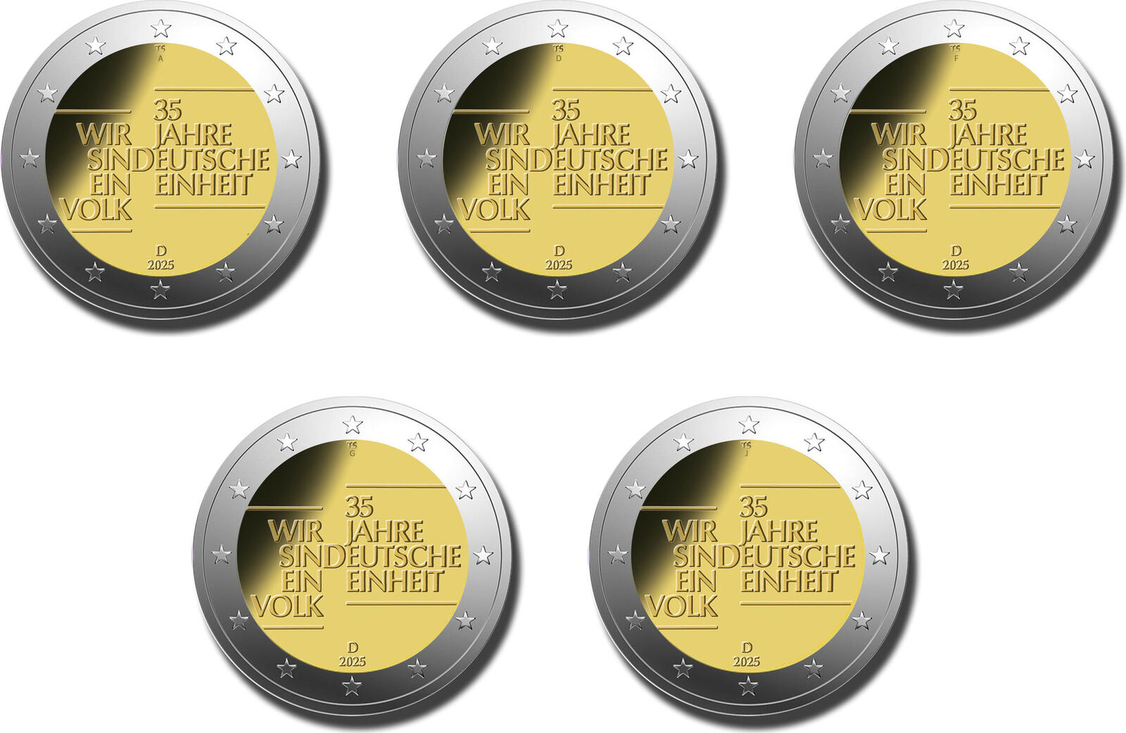 €2 2025 Germany 35th Anniversary of German Unity ADFGJ 2 Euro Coin unz ...