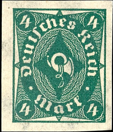 Deutsches Reich 4 Mark Posthorn, Abart ungezähnt, tadellos postfrisch ...