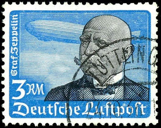 Deutsches Reich 3 Mark Flugpost mit waagerechter Gummiriffelung, gestempelt Tuttlingen ...