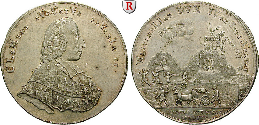 Köln, Bistum 1/2 Ausbeutetaler 1759 Clemens August von Bayern, 1723 ...