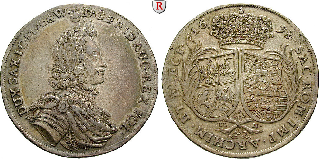 Sachsen Reichstaler 1698 Albertinische Linie, Friedrich August I., 1694-1733 ss-vz, Henkelspur ...