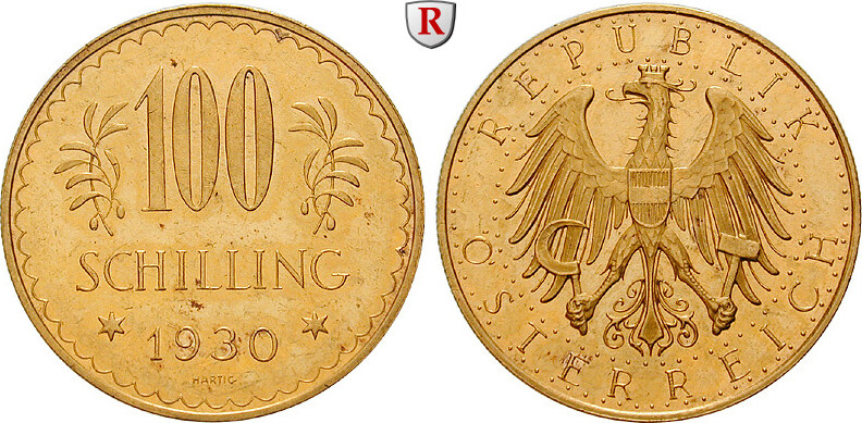 Österreich 100 Schilling 1930 1. Republik, 1918-1938, Gold, 23,52 g f ...