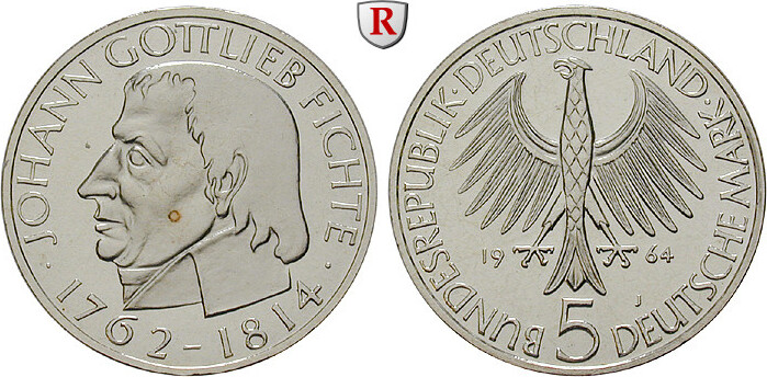 Gedenkprägungen 1964 J 5 DM 1964, J. Fichte. J. 393. PP | MA-Shops
