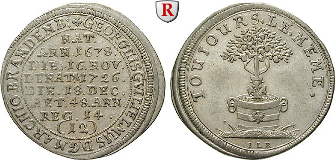 Brandenburg in Franken 1/12 Taler 1726 Brandenburg-Bayreuth, Georg ...