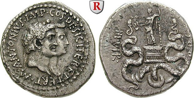 Ionien Cistophor 39 v.Chr. Ephesos, Marcus Antonius, 83-30 v.Chr. ss+ ...