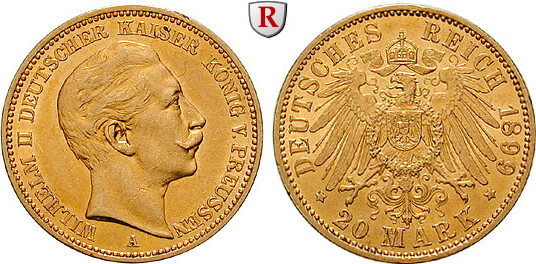 Preussen 1899 A Wilhelm II., 1888-1918, 20 Mark 1899, A. Gold. J. 252 ...