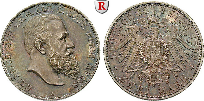 Reuss-Greiz 2 Mark 1899 Heinrich XXII., 1859-1902 vz+, Rdf. | MA-Shops