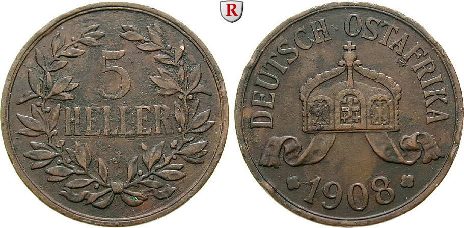 Deutsch-Ostafrika 1908 J 5 Heller 1908, J, Cu. J. 717. ss | MA-Shops