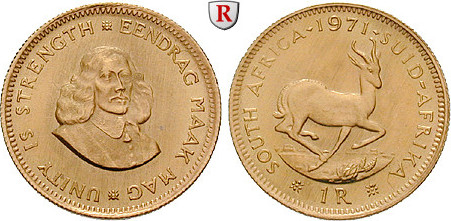 Südafrika Rand 1961-1983 Republik, seit 1961, Gold, 3,9940 g vz-st ...