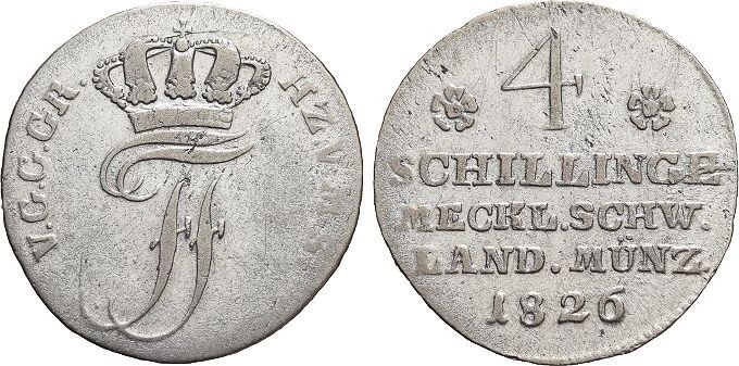 Mecklenburg-Schwerin 4 Schilling 1826 Friedrich Franz I. 1785-1837. Kl.Prägeschw.a.Rd.d.Vs ...