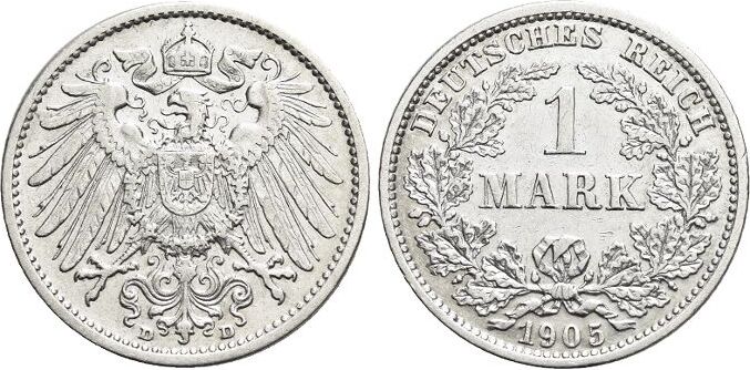 Deutsches Reich Mark 1905 D sehr schön - vorzüglich | MA-Shops