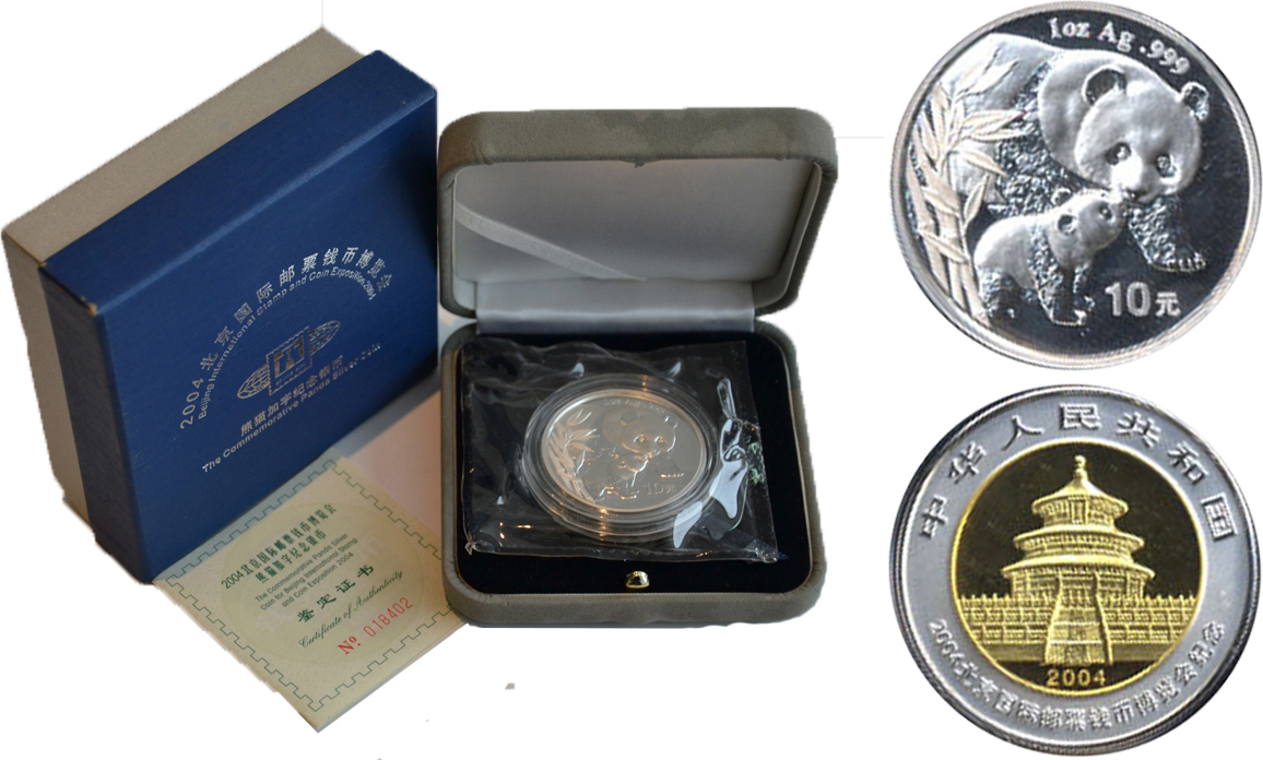 China 10 Yuan 2004 Silver Panda Beijing Coin Expo Bu in Original Box ...