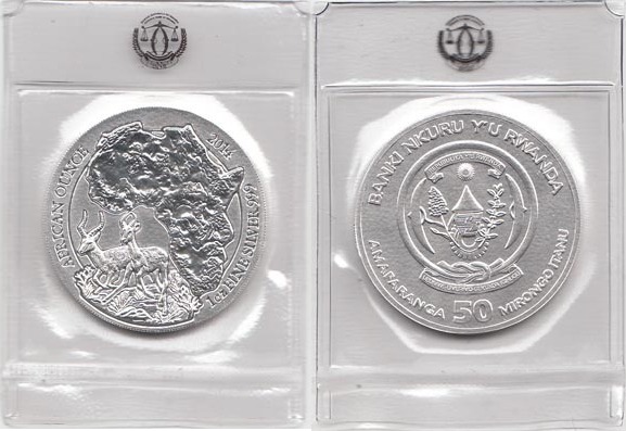 Rwanda 50 Amafaranga 2014 1oz Impala st in seal | MA-Shops